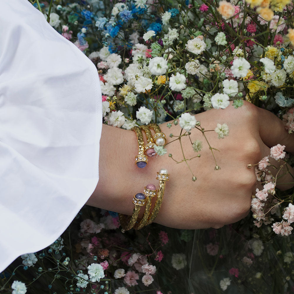 Enamel Bangle in Cream & Gold | Halcyon Days – Halcyon Days